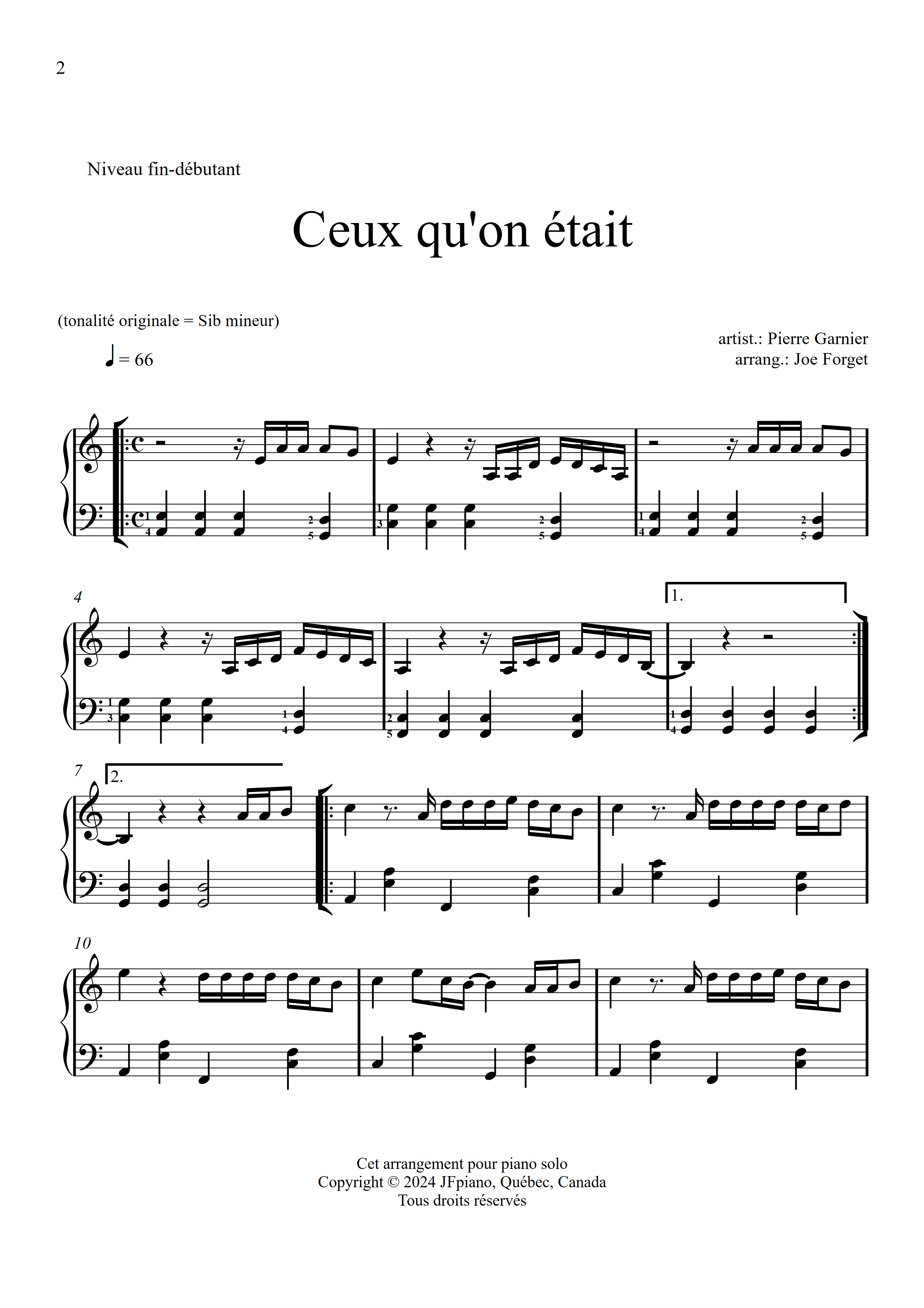 '' Ceux qu'on était '' (Pierre Garnier) partition piano solo, Niveau ... '' Ceux qu'on était '' (Pierre Garnier) partition piano solo, Niveau ...