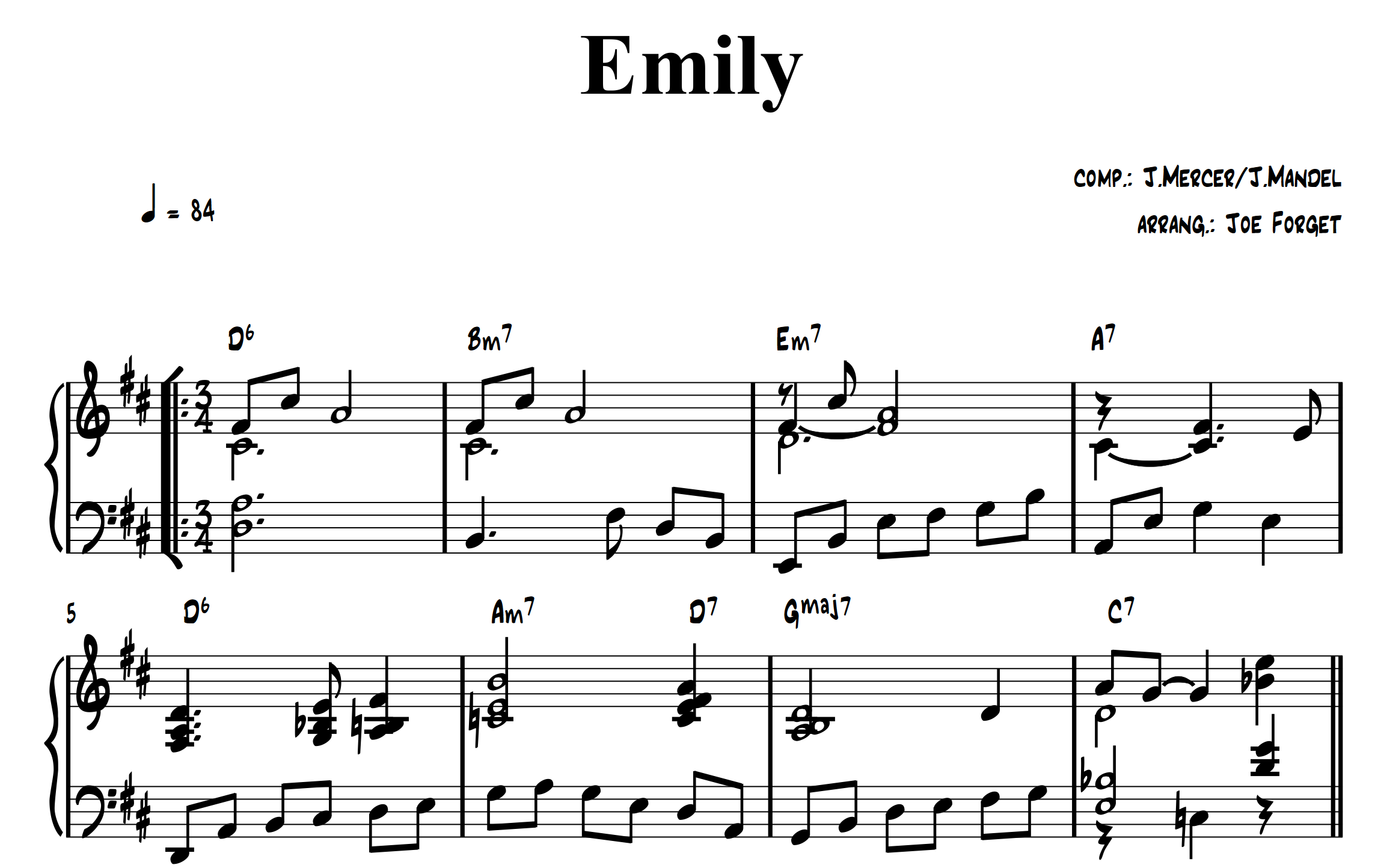 partition piano solo Emily (jazz ballad), niveau Intermédiaire ...